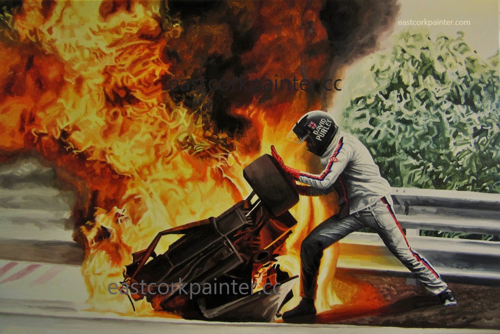 David Purley trying to save Roger Williamson from his burning car, 1973 ...